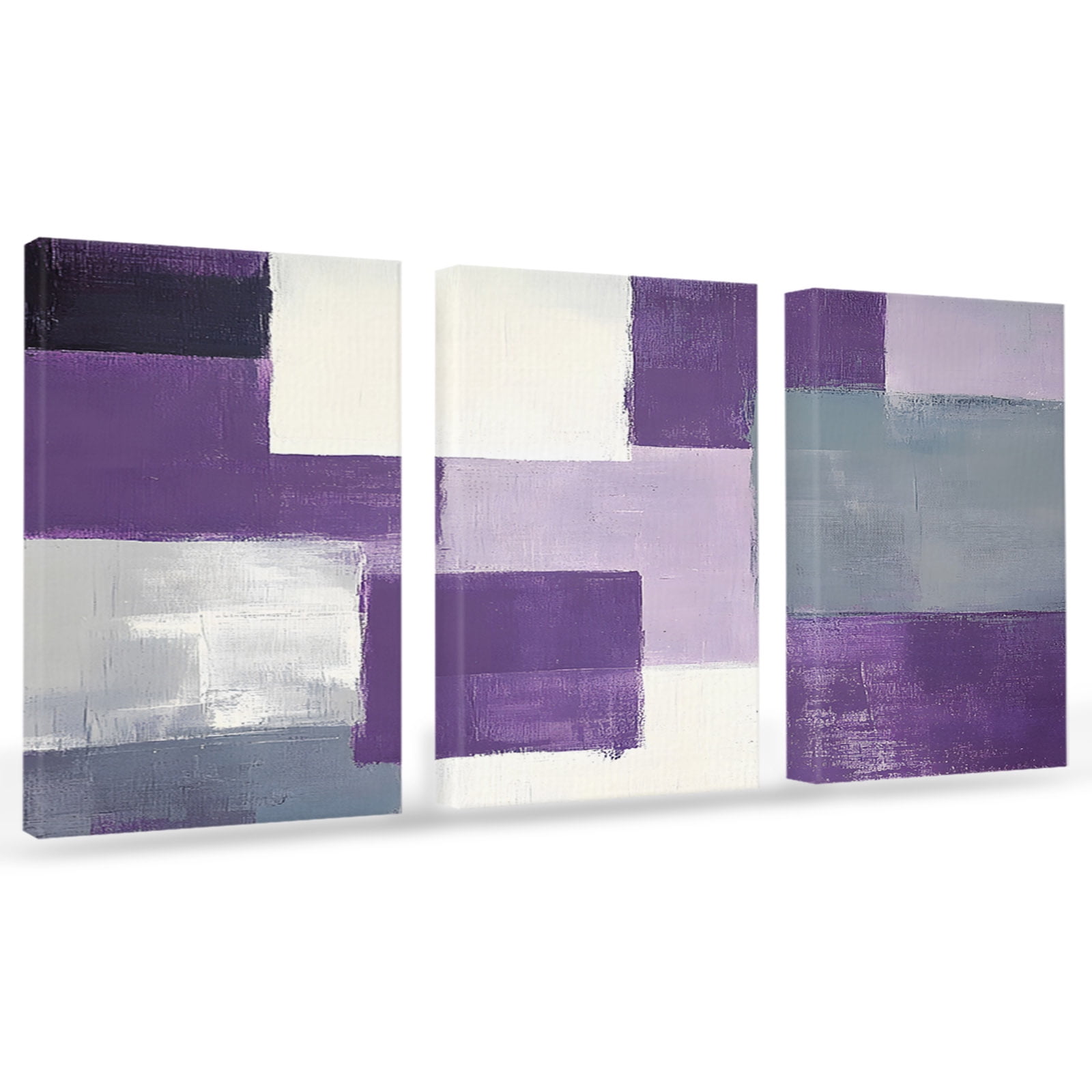 Abstract Purple Canvas Wall Art 3 Panels, White Gray Gradient Graffiti ...