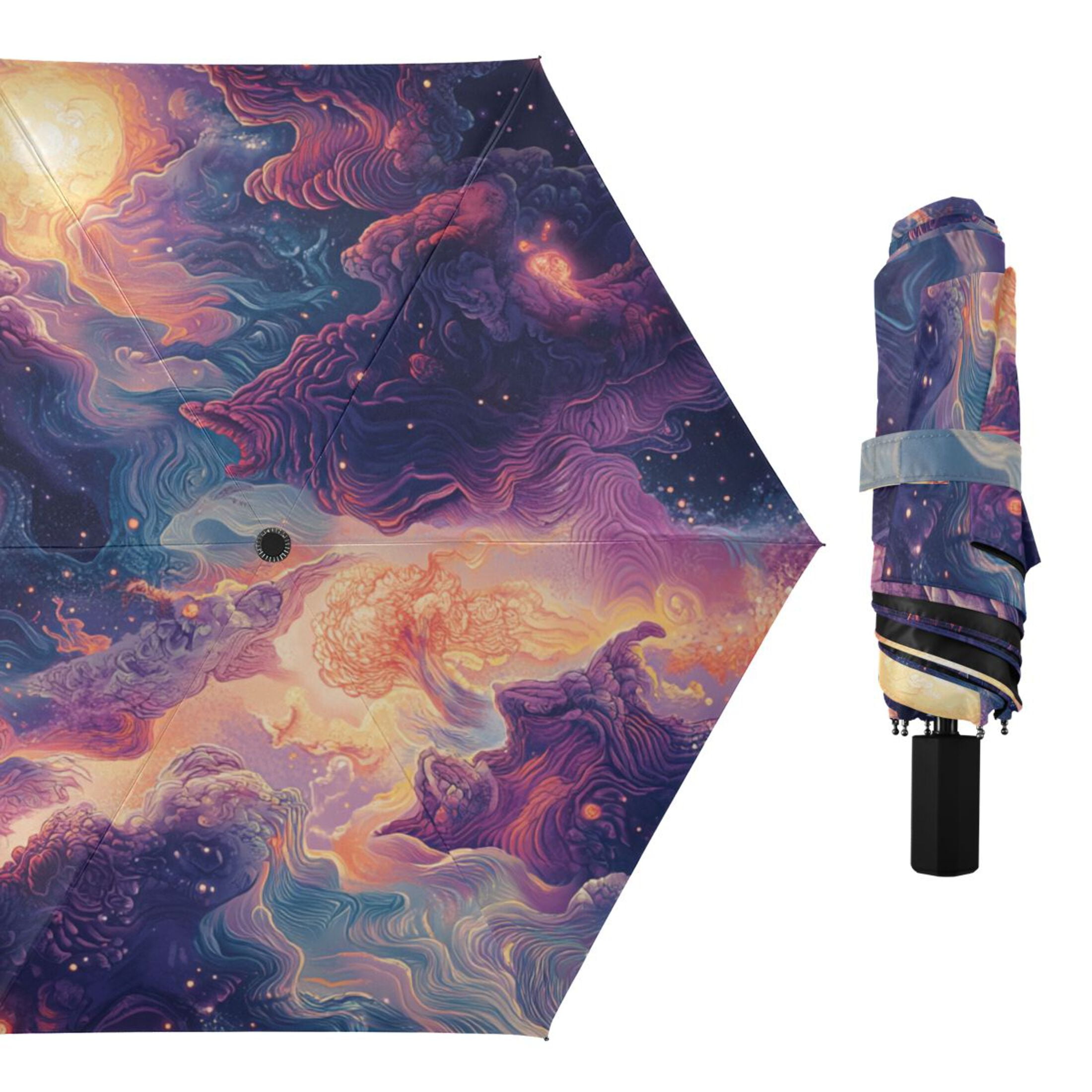 Abstract Purple Cloud Lines All Weather Umbrella Triple Folding Parasol ...