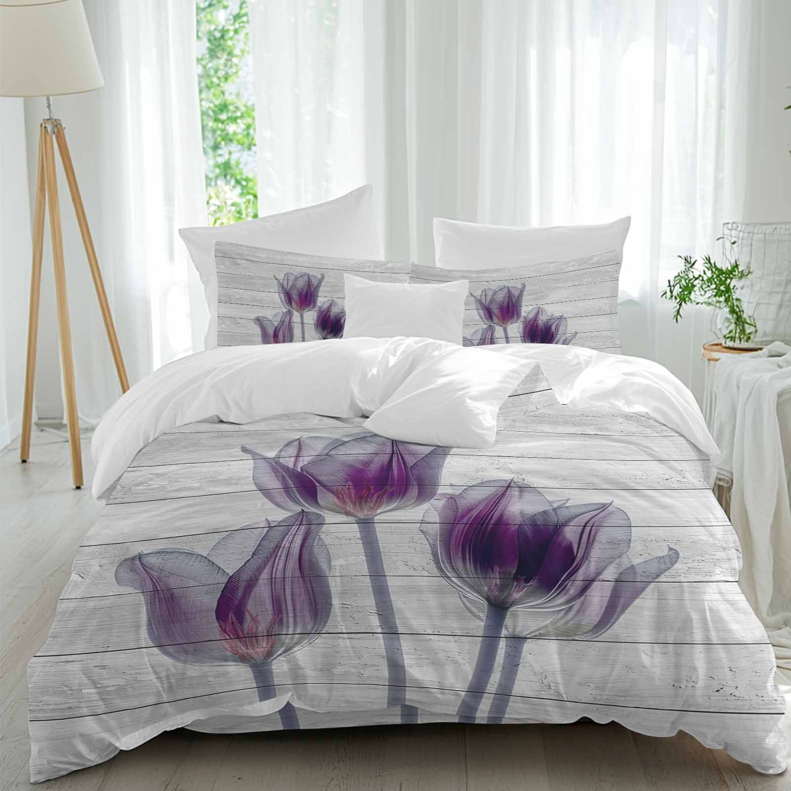 Abstract Purple Comforter Set California King Size, Tulip Ray Wood ...