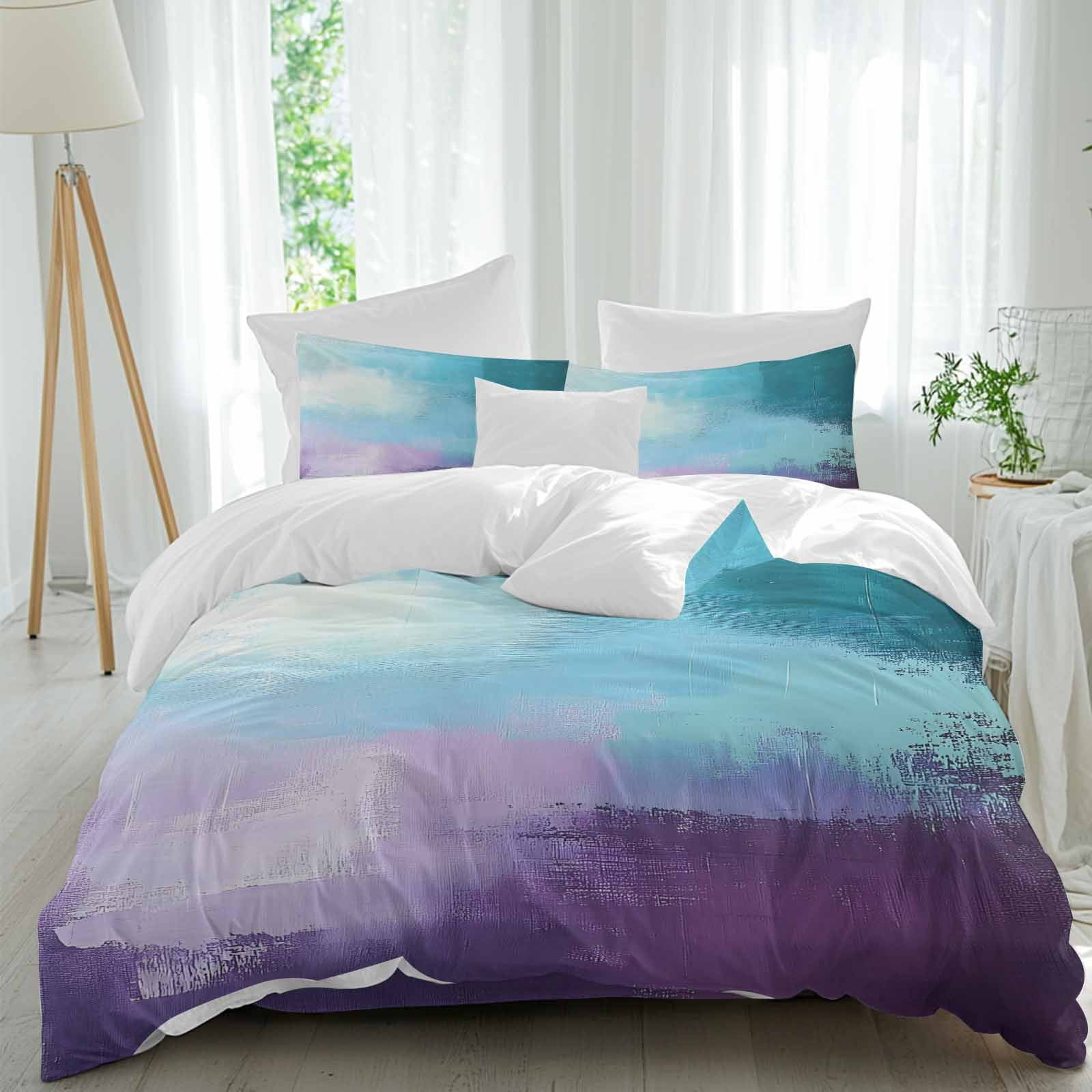 Abstract Purple Duvet Cover Set Queen Size, Teal Graffiti Color Block ...