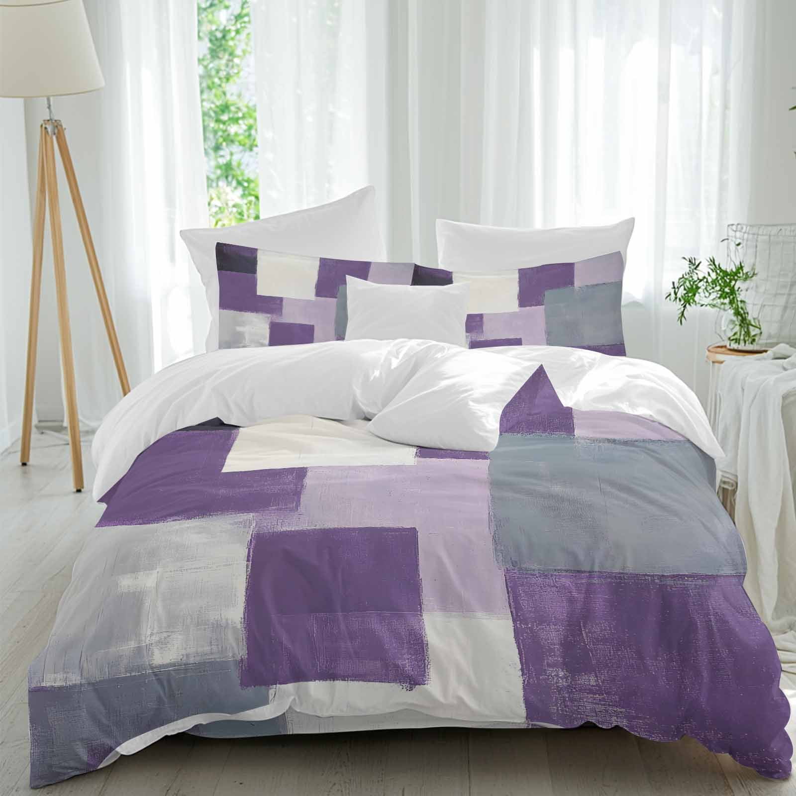 Abstract Purple Duvet Cover Set Twin Size White Gray Gradient Graffiti ...