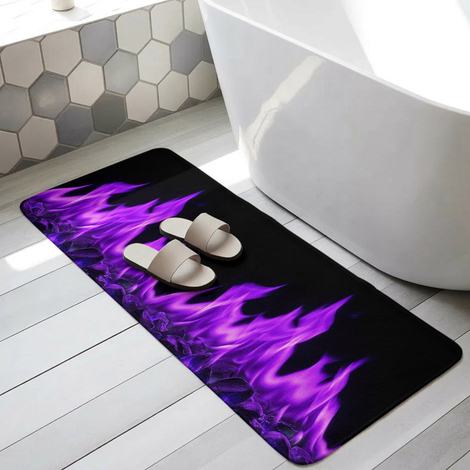 Abstract Purple Flame Bathroom Runner Rugs Non Slip Washable Absorbent ...