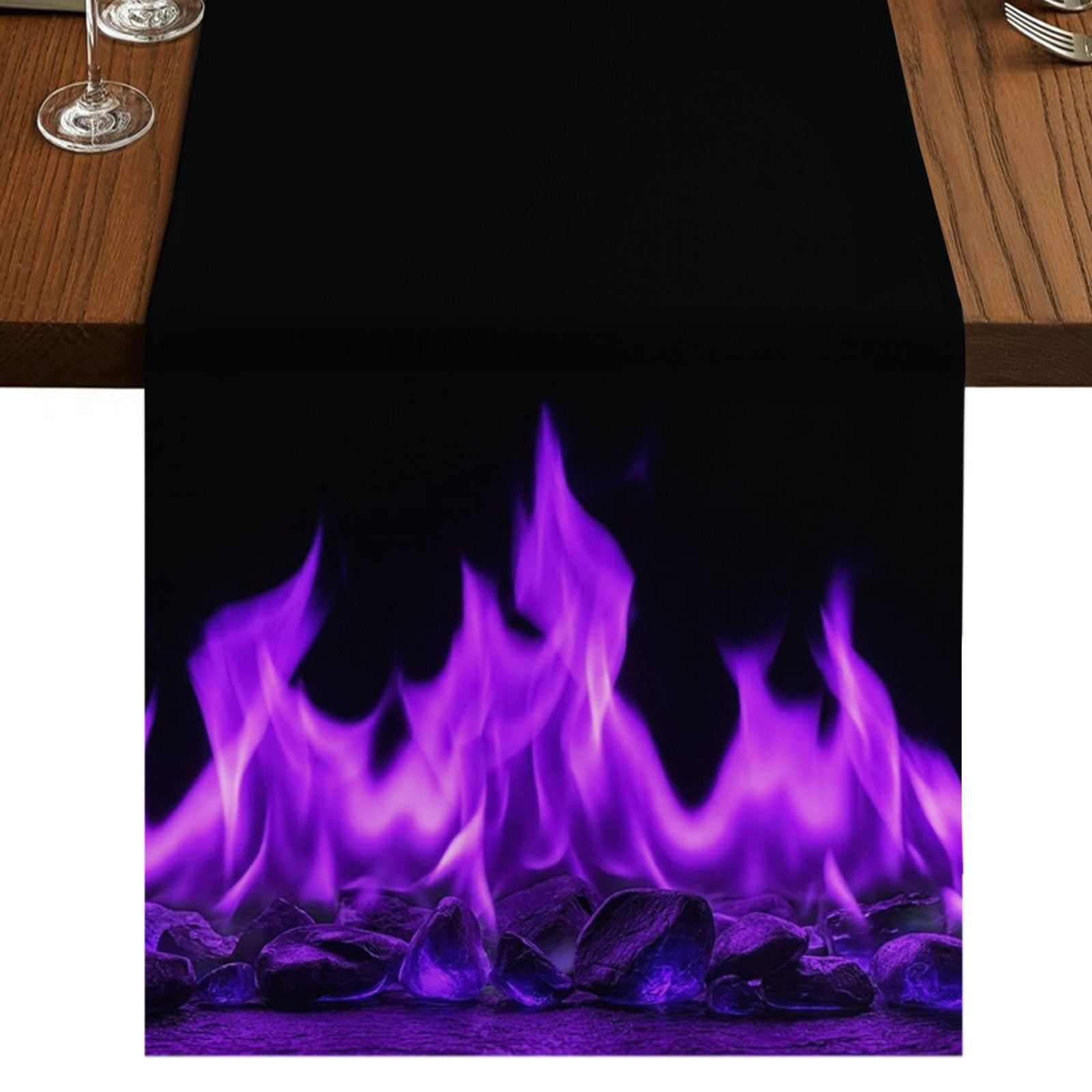 Abstract Purple Flame Burlap Cotton Table Runner 13x48 Inches Long ...