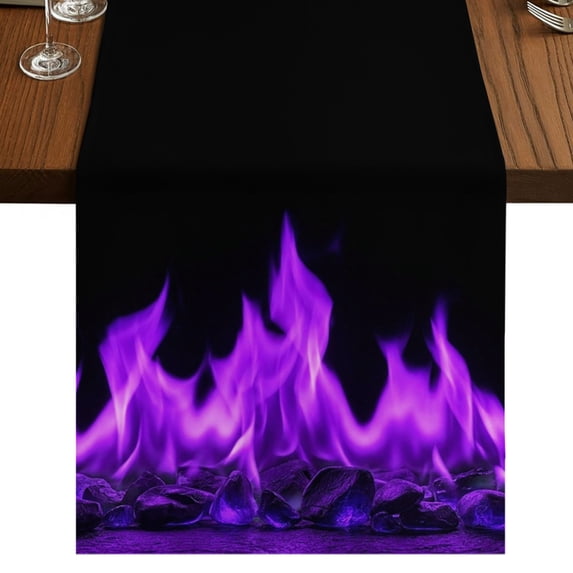 Abstract Purple Flame Burlap Cotton Table Runner 13x60 Inches Long ...