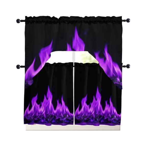 Abstract Purple Flame Kitchen Curtains Sets for Windows 3 Piece ...