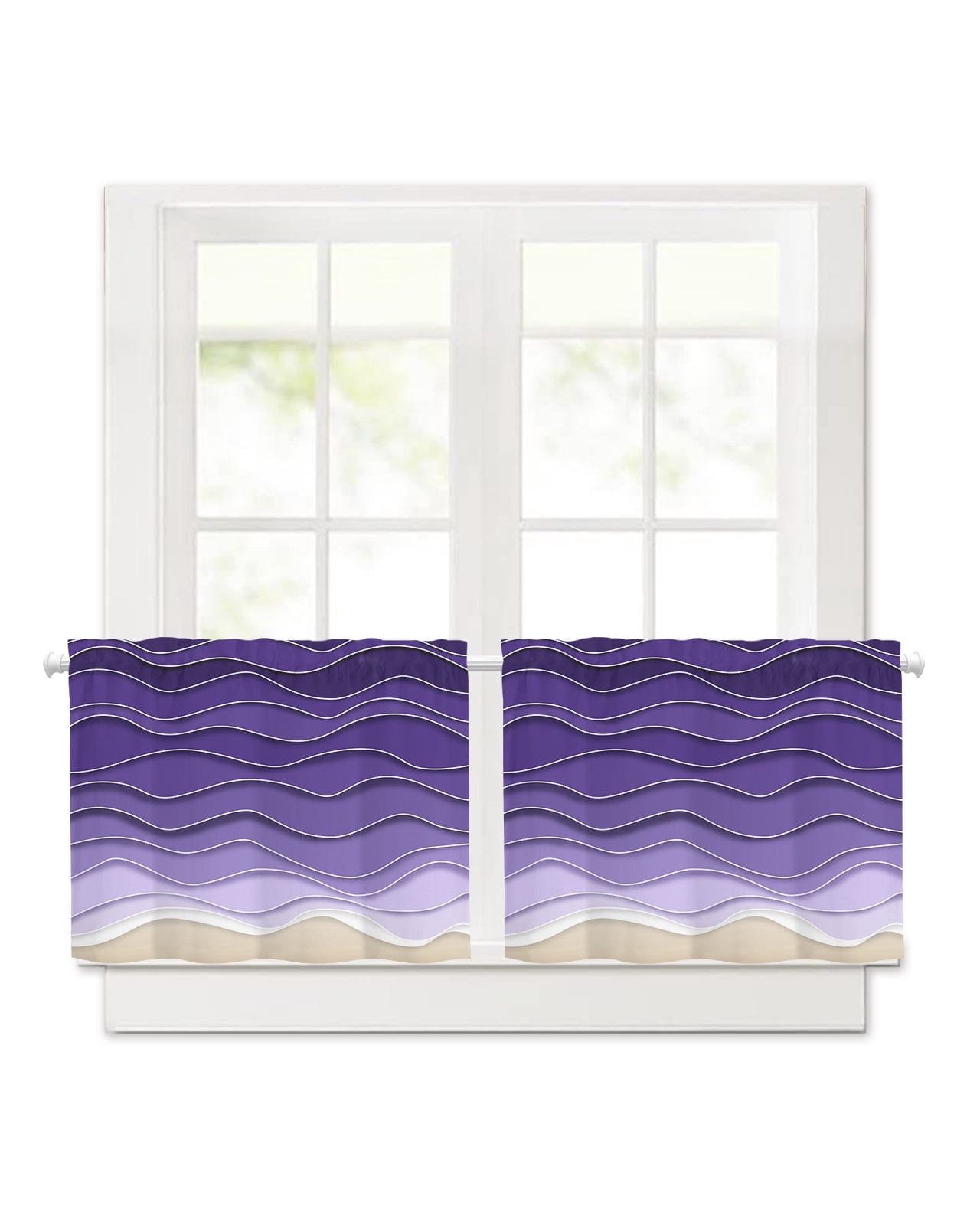 Abstract Purple Gradient Geometric Stripes Short Blackout Curtains 24 ...