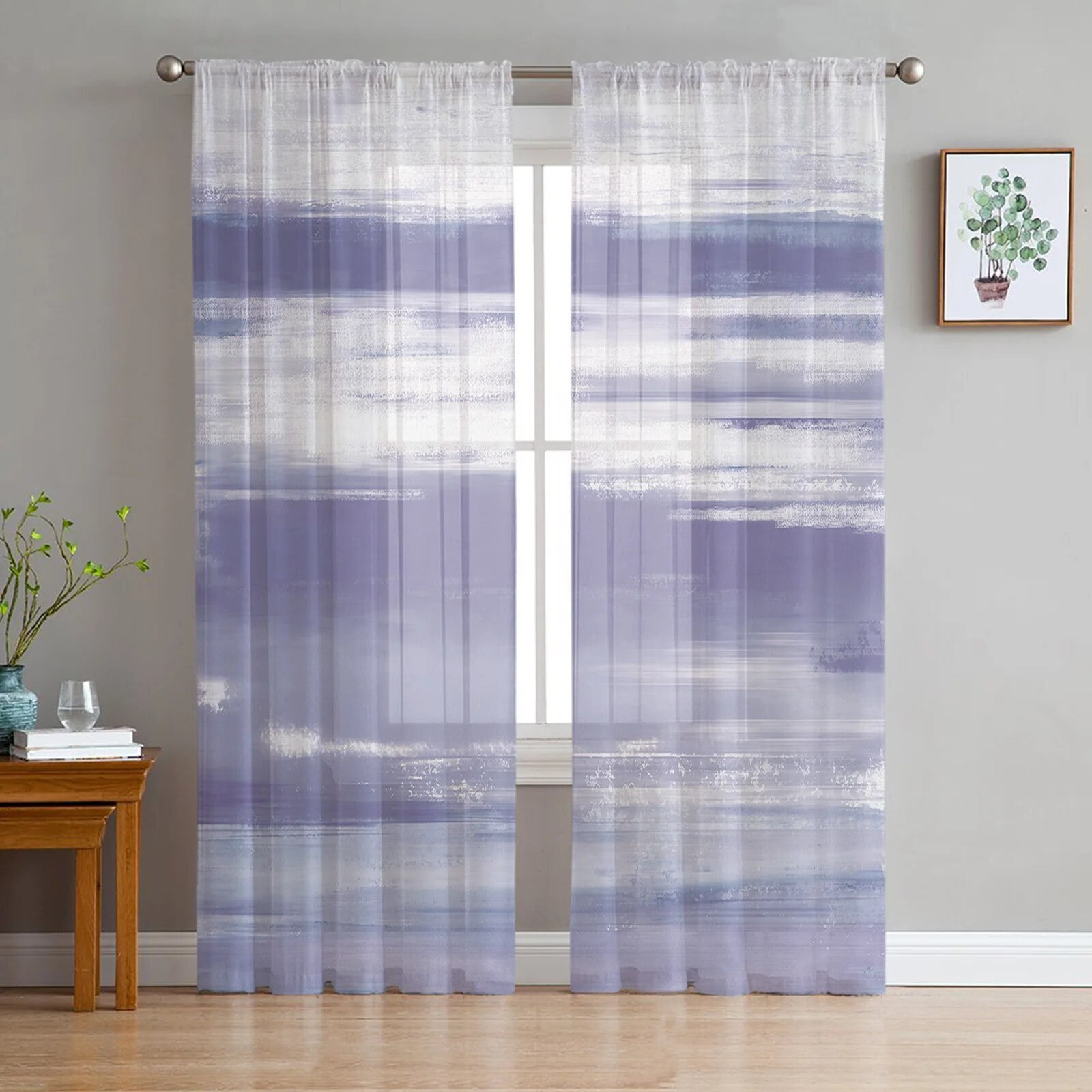 Abstract Purple Gray Texture Tulle Voile Curtains For Bedroom Window ...