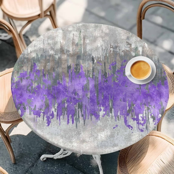 Abstract Purple Grey Graffiti Round Fitted Tablecloth with Elastic Edge ...