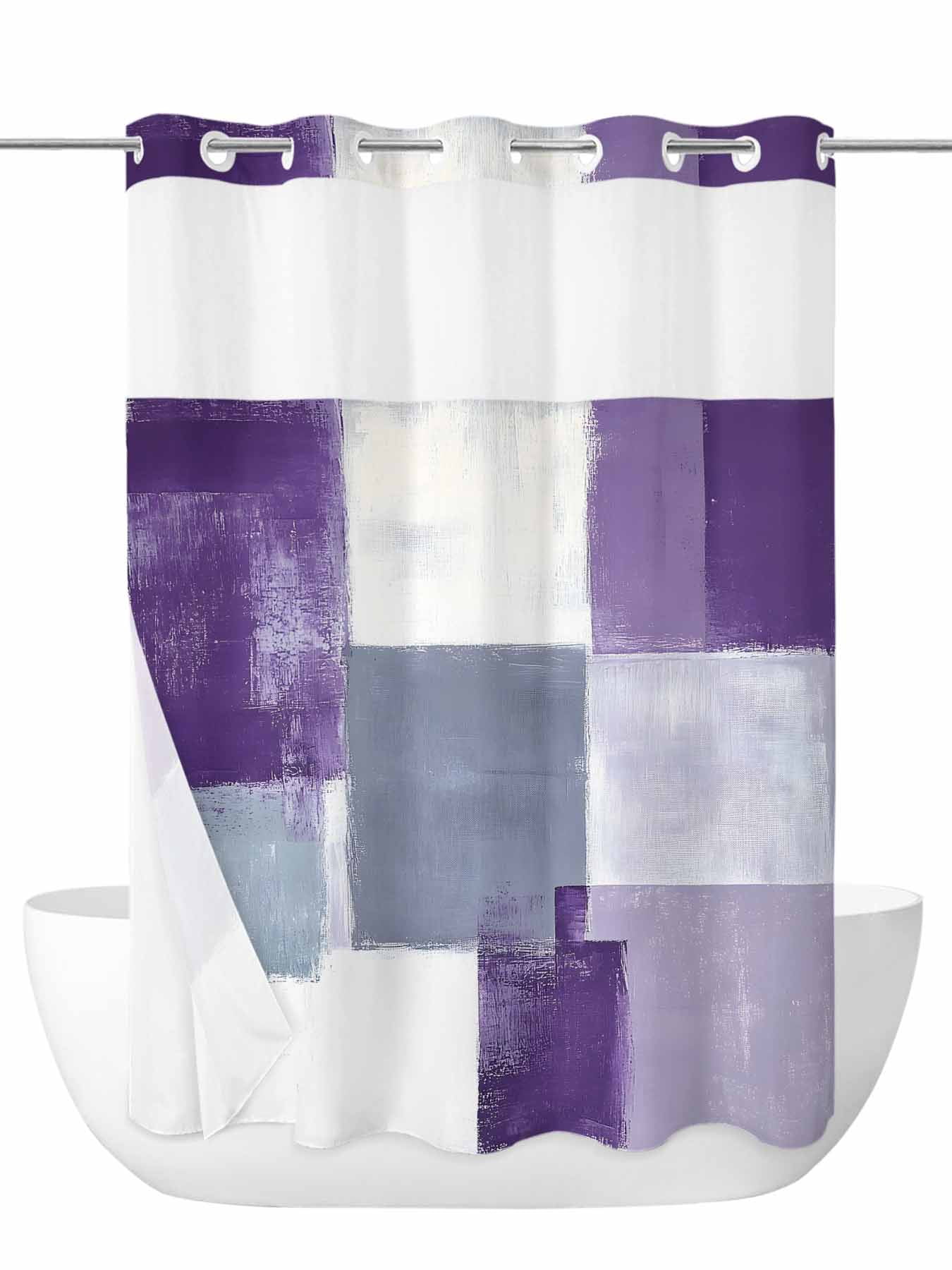 Abstract Purple No Hook Shower Curtain and Liner Set Gray Mottled ...