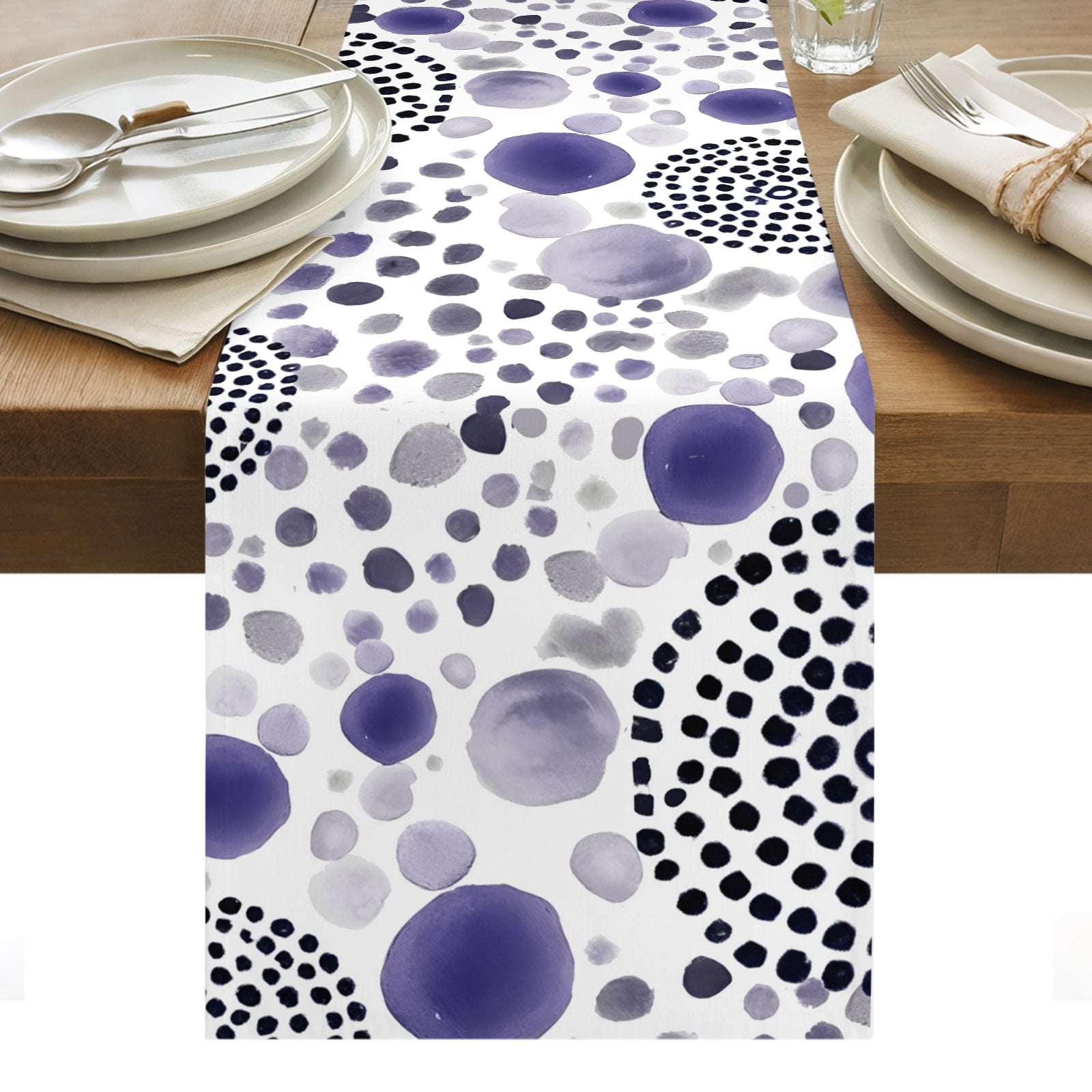 Abstract Purple Ink Dots Table Runner Boho Minimalist Middle Century ...