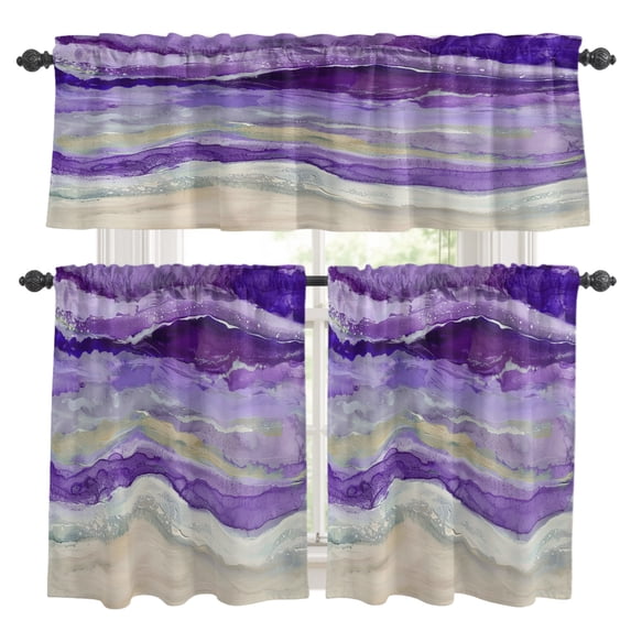 Abstract Purple Kitchen Curtains Set for Windows, Gradient Beach Ocean ...