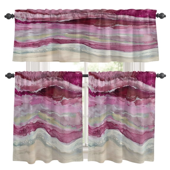 Abstract Purple Kitchen Curtains Set for Windows, Gradient Beach Ocean ...