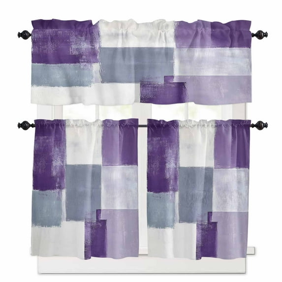Abstract Purple Kitchen Curtains Valance and Tier Set Gray Mottled ...