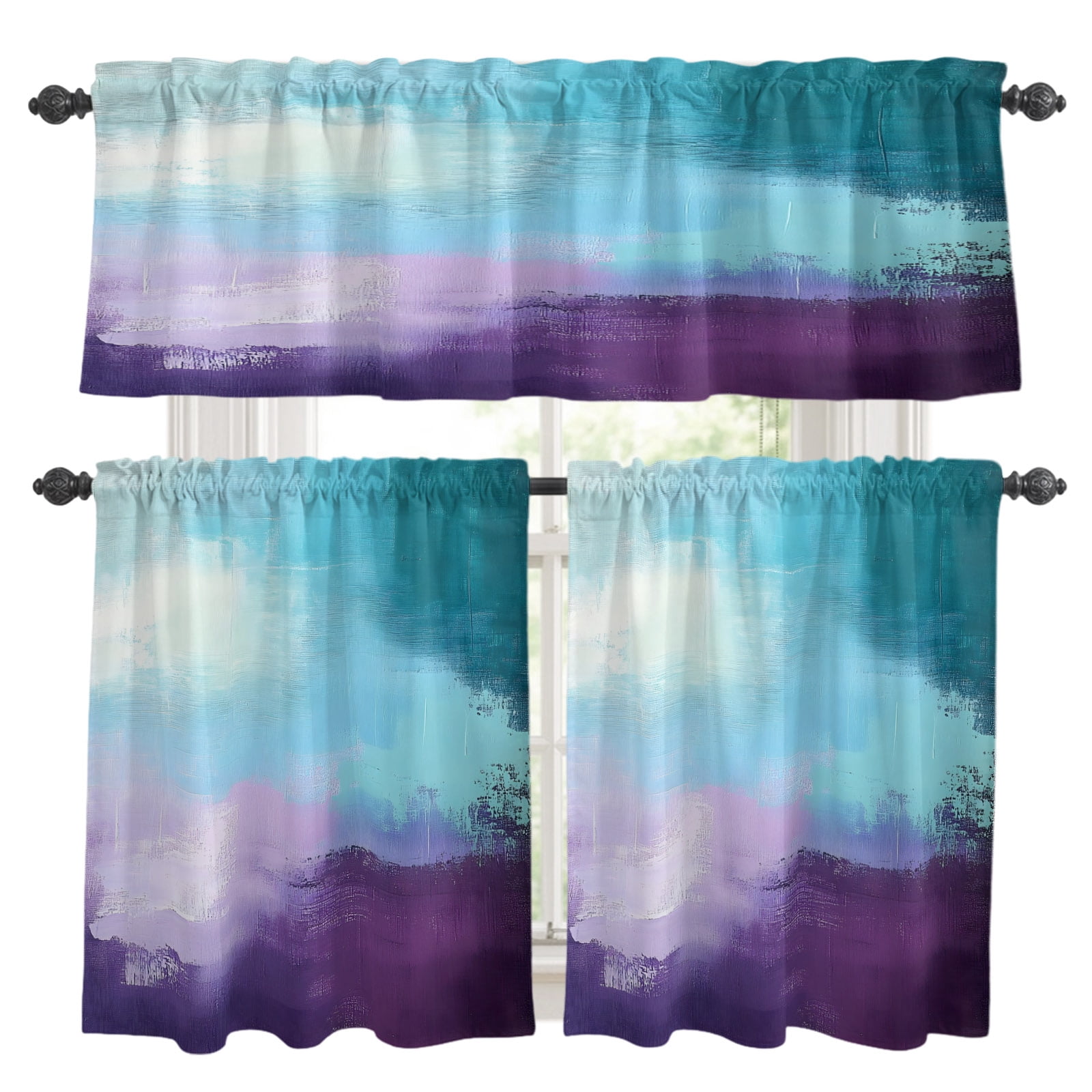 Abstract Purple Kitchen Curtains Valance and Tier Set Teal Graffiti ...