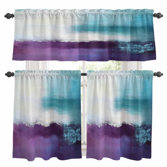 Abstract Purple Kitchen Curtains Valance and Tier Set Teal Ombre ...