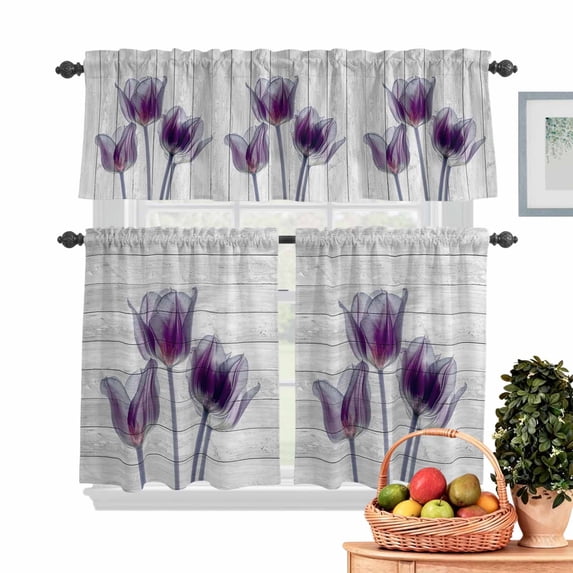 Abstract Purple Kitchen Curtains Valances 3 Piece Set, Tulip Ray Wood ...