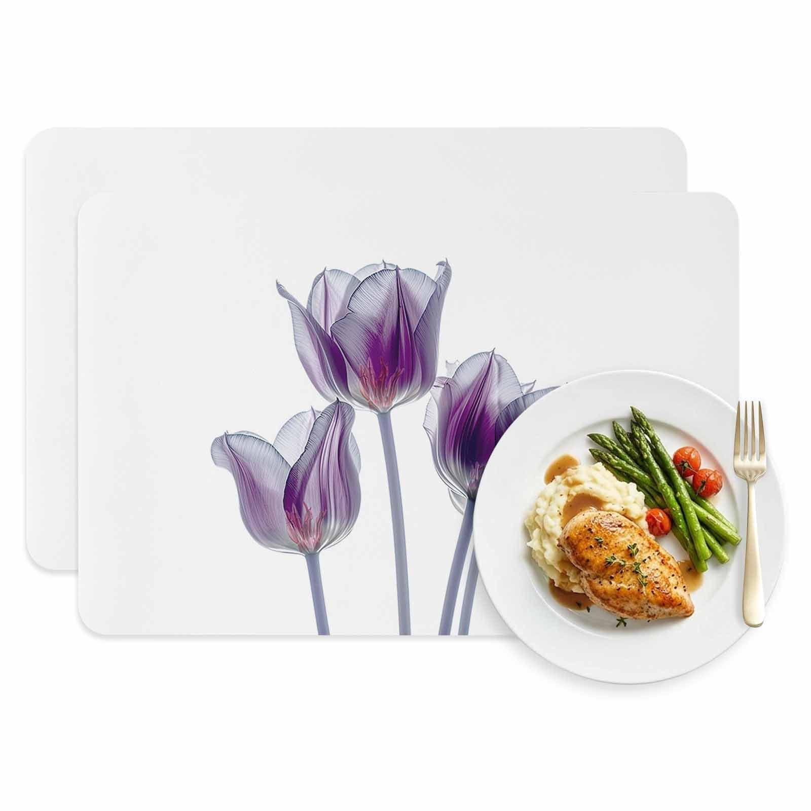 Abstract Purple Leather Placemats Set of 2, 12x18 Inch, Tulip Ray White ...