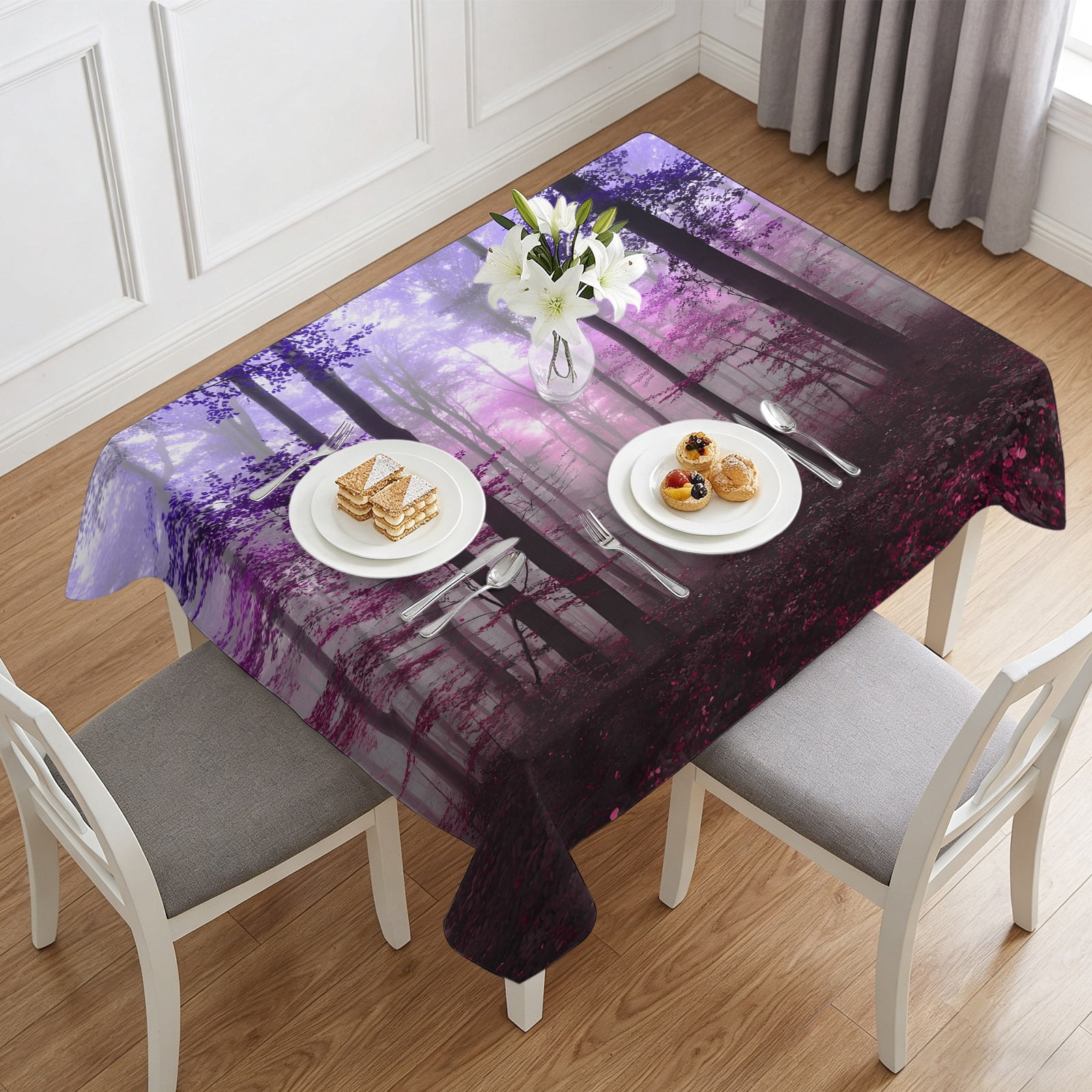 Abstract Purple Misty Purple Forest Table Cloth 60x84in, Waterproof ...