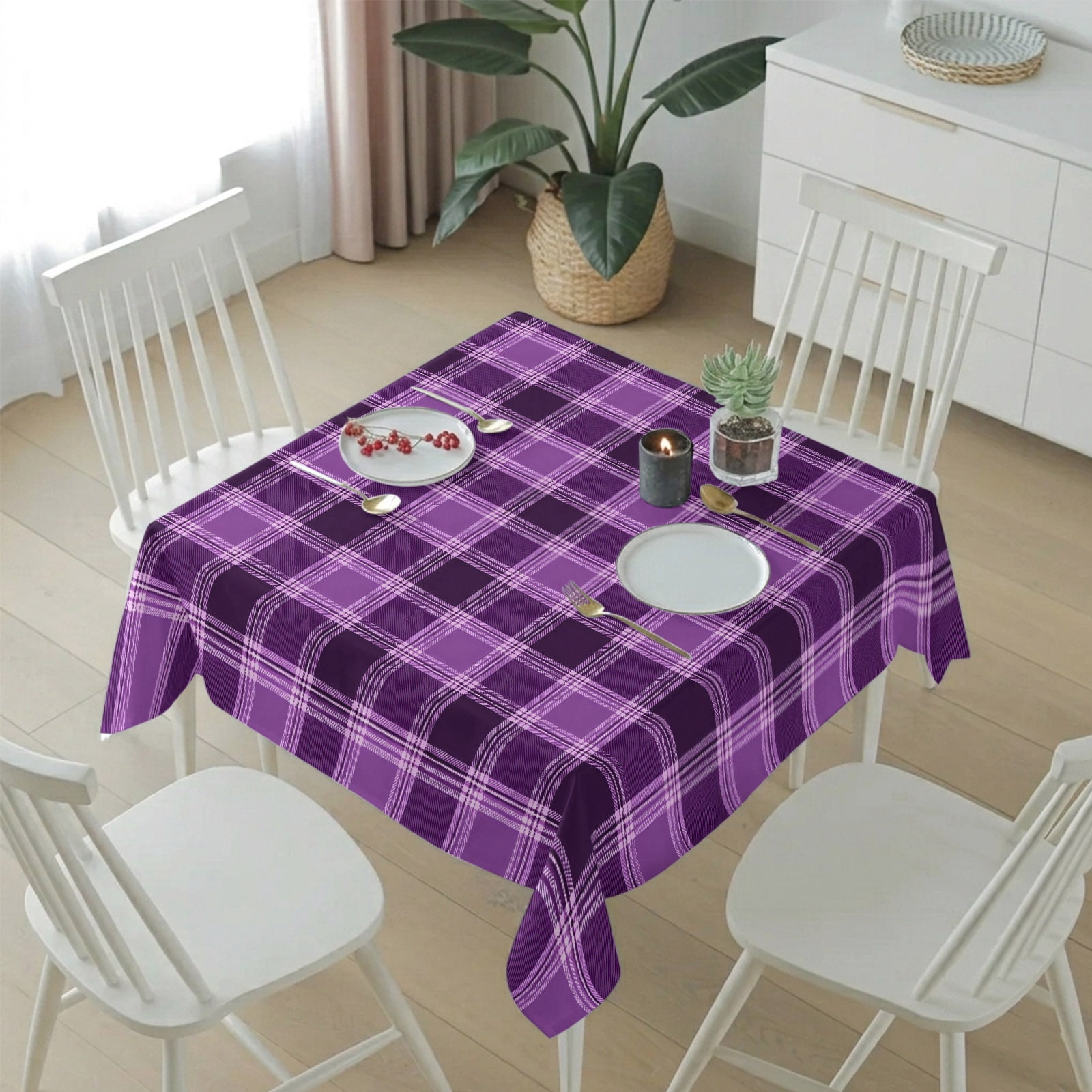 Abstract Purple Ombre Checkered Table Cloth 60x60in, Waterproof Square ...