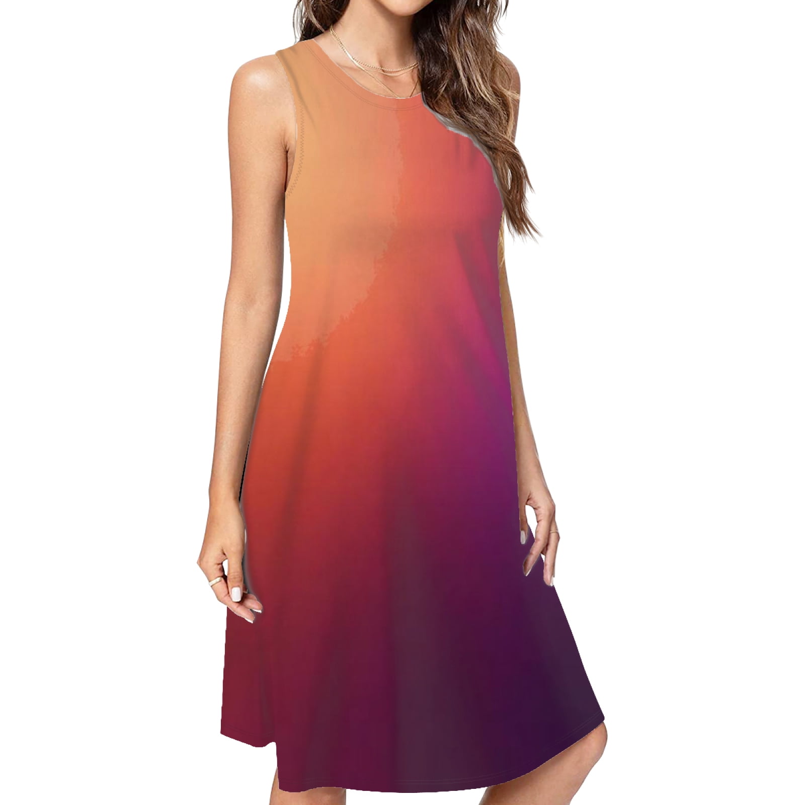 Abstract Purple Orange Gradient Dress Loose Women'S Dress Beach Dresses With Pockets Dresses For ...