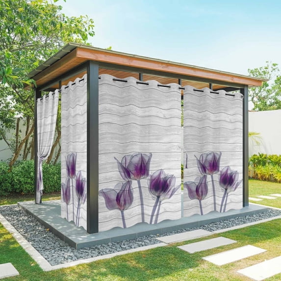 Abstract Purple Outdoor Curtains for Patio Waterproof, Tulip Ray Wood ...