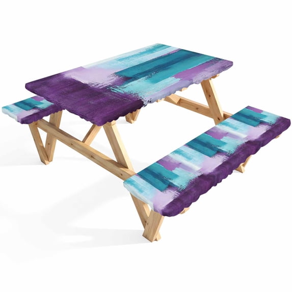 Abstract Purple Picnic Table Cover with Bench Covers Teal Mottled ...