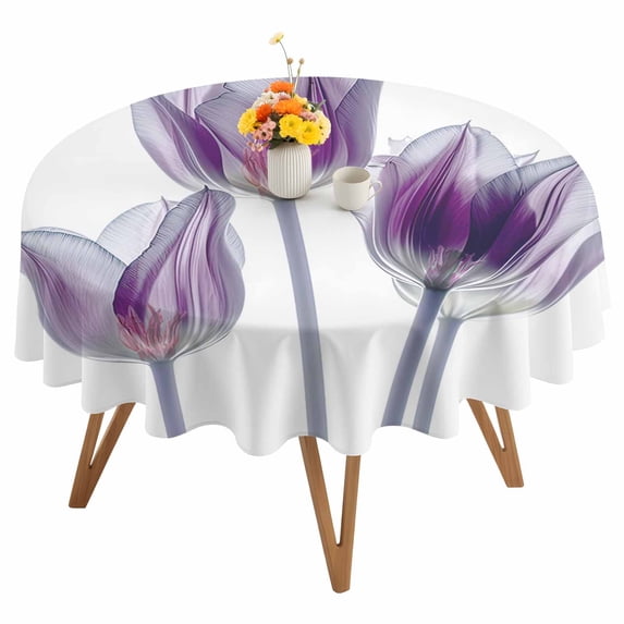Abstract Purple Round Tablecloth 60 inches Tulip Ray White Texture ...