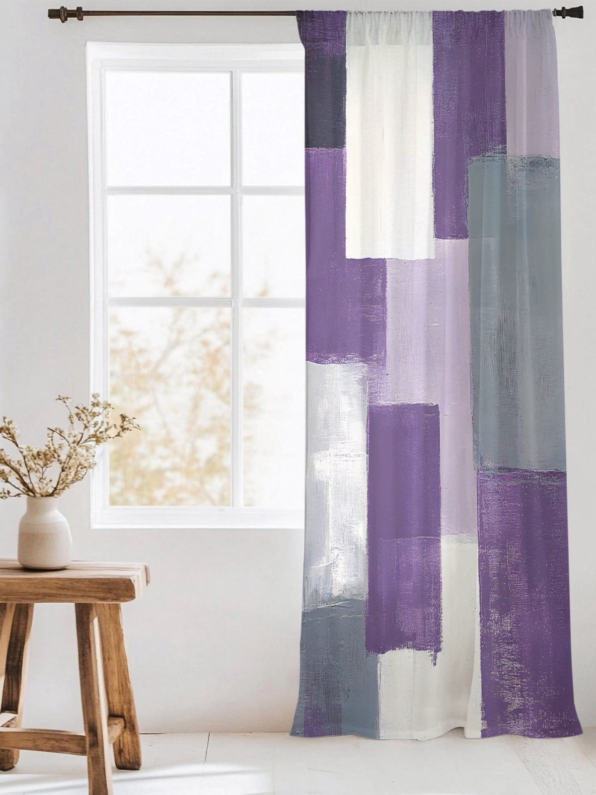 Abstract Purple Sheer Curtains 108 Inch Long 1 Panel White Gray ...