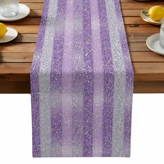 Abstract Purple Stripe Table Runner, White Stripes Sequins Celebration ...
