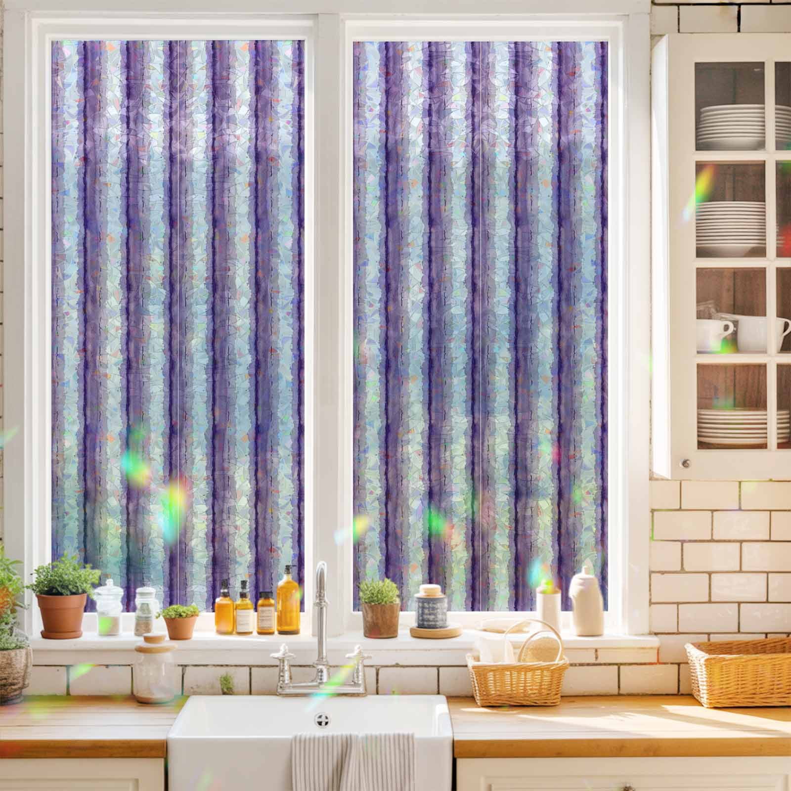 Abstract Purple Stripes Window Privacy Film Dreamy Purple Lavender ...