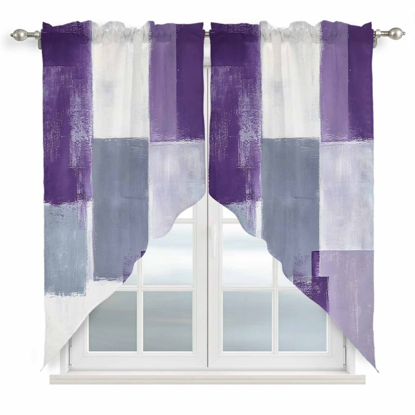 Abstract Purple Swag Valances for Windows 45 inches Long, Gray Mottled ...