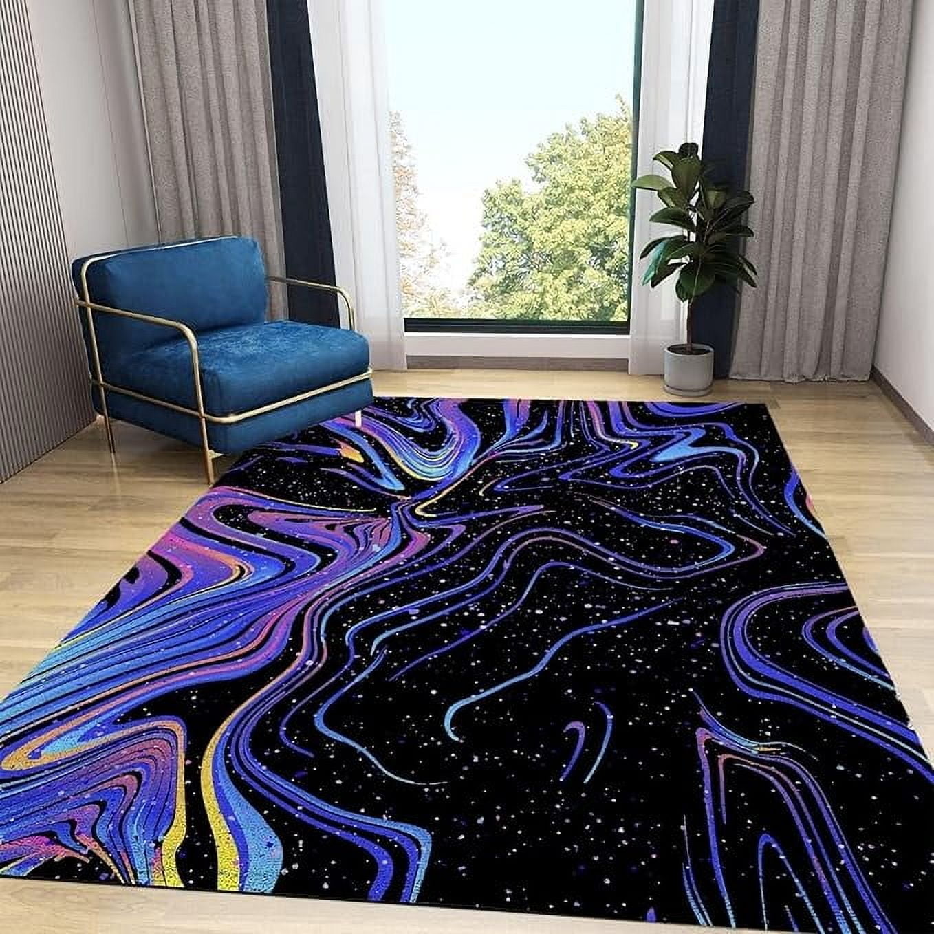 Abstract Purple Swirl Marble Area Rugs, Luxurious Gradient Black Purple ...