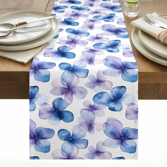 Abstract Purple Table Runner 13x48 inch Blue Flowers Pansy Watercolor ...