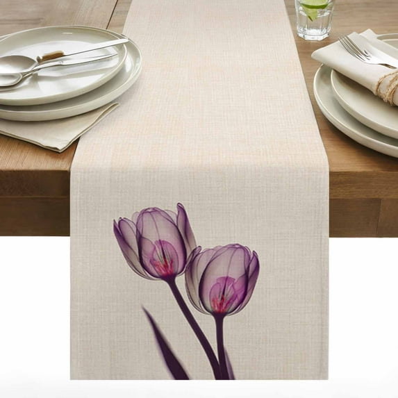 Abstract Purple Table Runner 13x60 inch and Pink Tulip Ray Beige Cotton ...