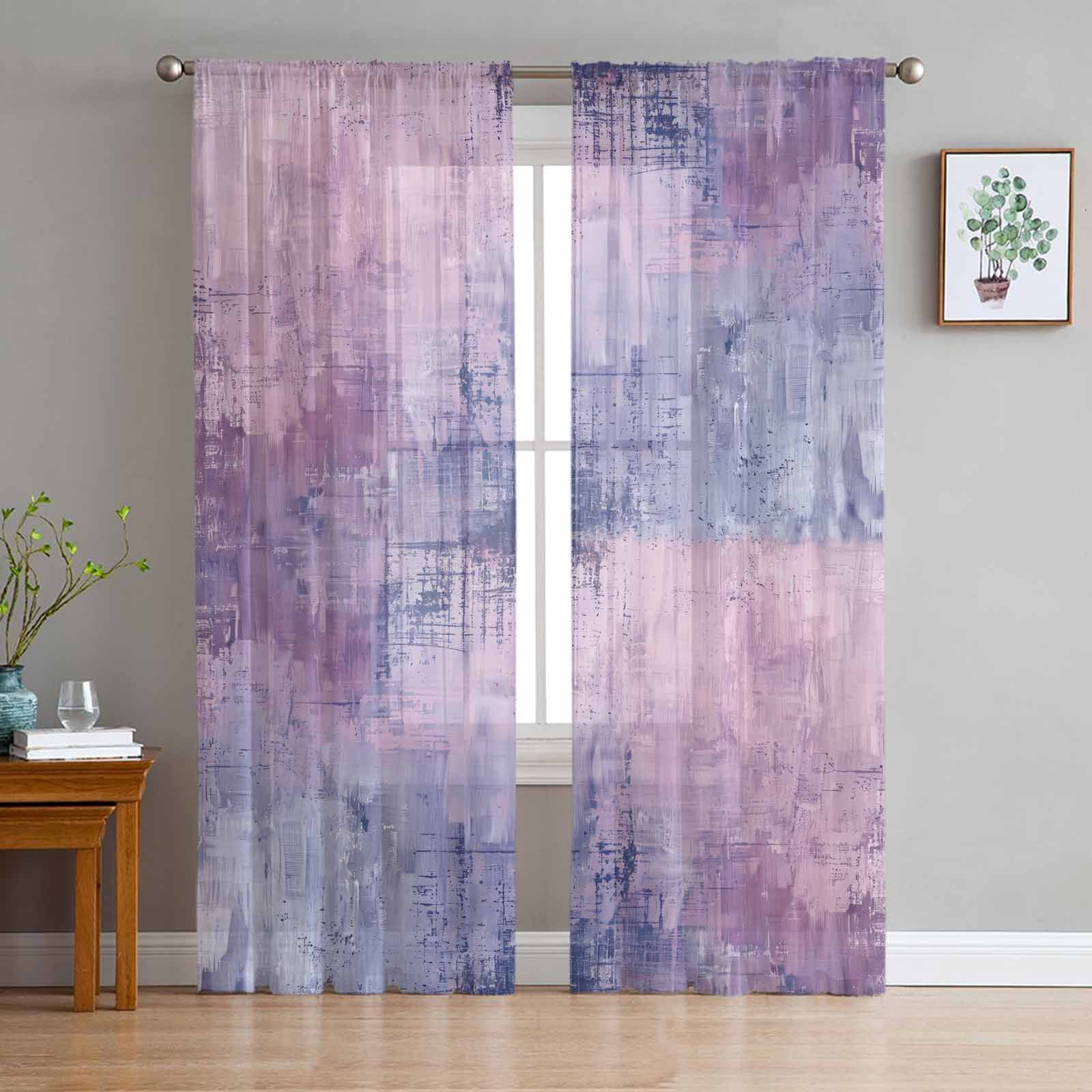 Abstract Purple Texture Oil Painting Sheer Curtains for Bedroom Living ...