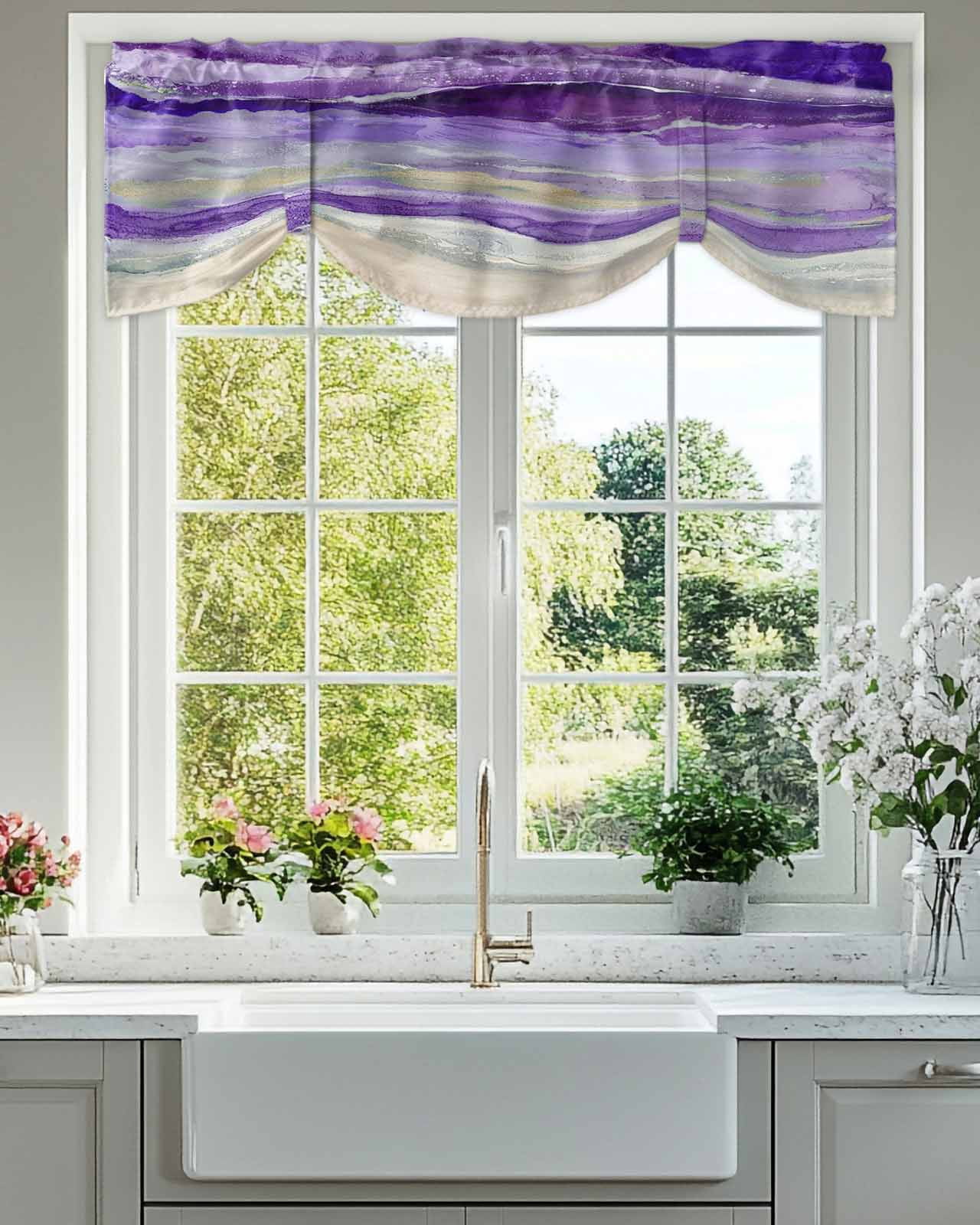 Abstract Purple Tie Up Valances Curtain, Adjustable Kitchen Gradient ...