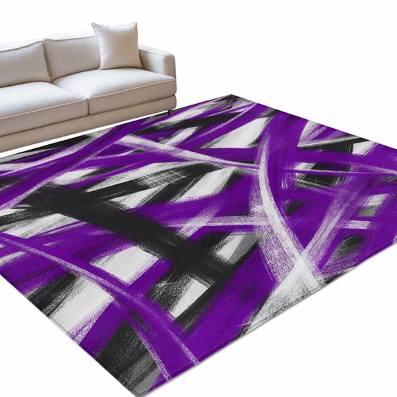 Abstract Purple Waves Area Rugs 5x7ft Modern Minimalist Purple Black ...