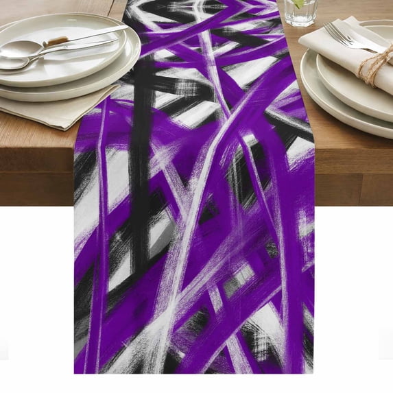 Abstract Purple Waves Cotton Linen Table Runner Modern Minimalist ...