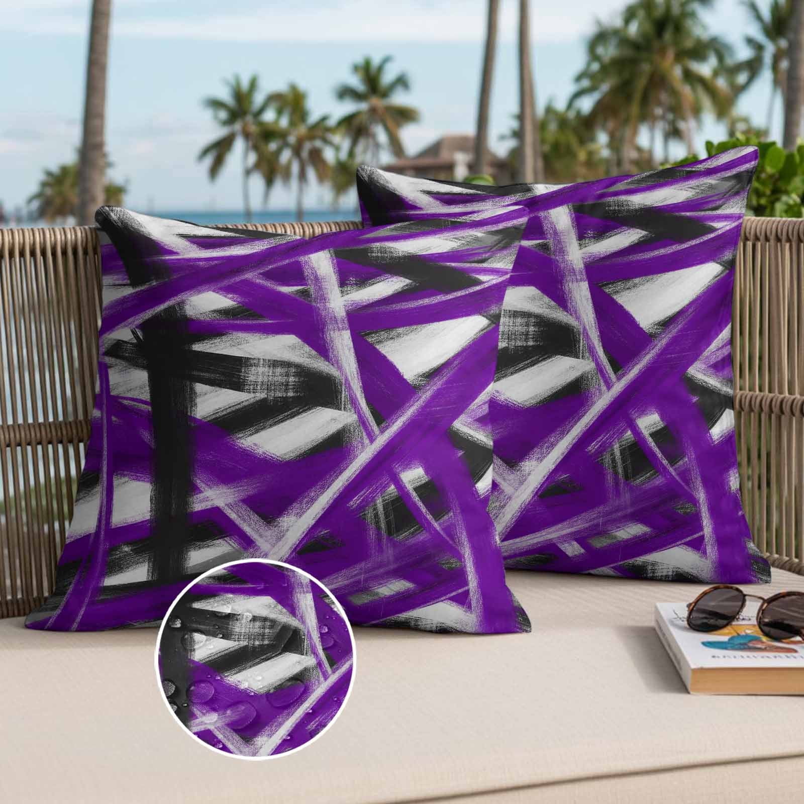 Abstract Purple Waves Outdoor Waterproof Throw Pillow Covers Set of 2 ...