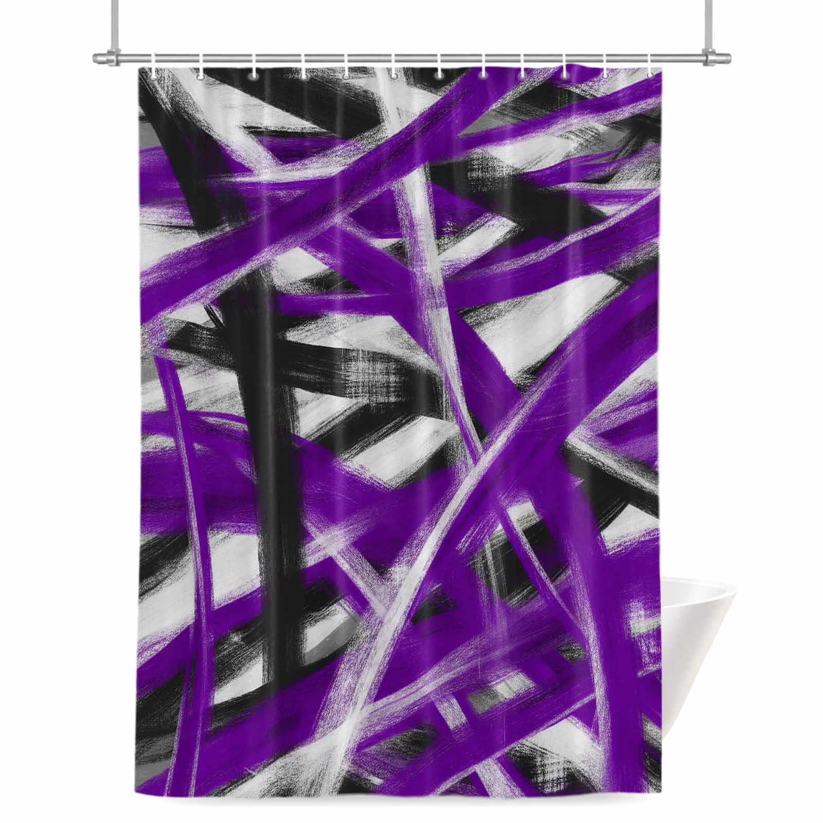 Abstract Purple Waves Shower Curtain, Modern Minimalist Purple Black ...