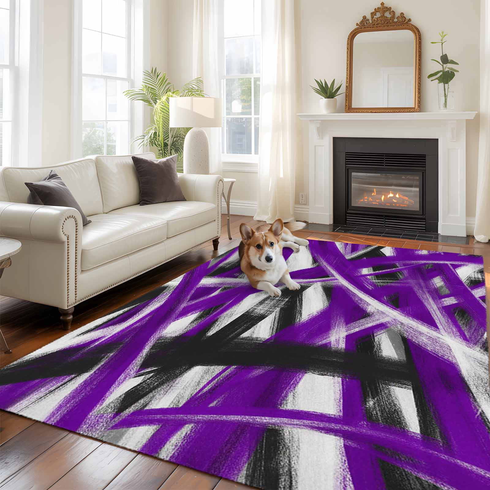 Abstract Purple Waves Washable Area Rug 6x9 Modern Minimalist Purple ...