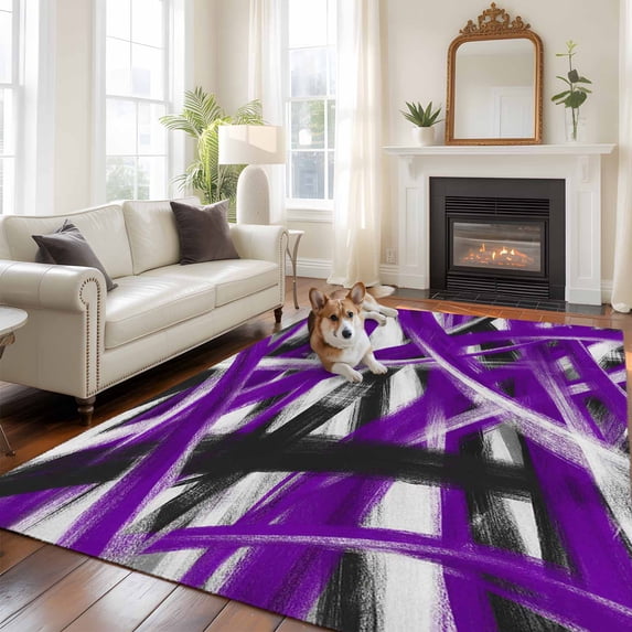 Abstract Purple Waves Washable Area Rug 6x9 Modern Minimalist Purple ...