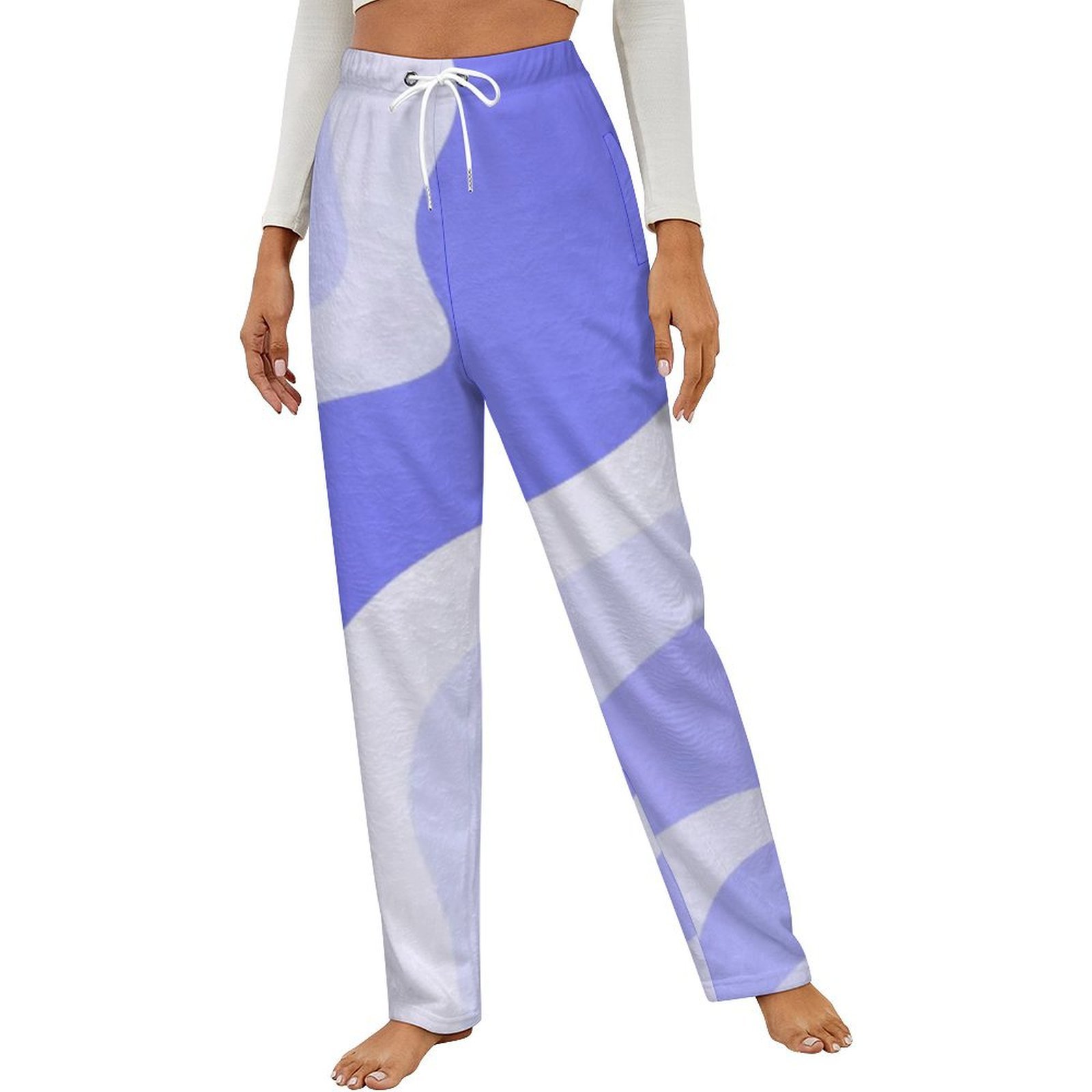 Abstract Purple Wavy Design Winter Female Pants Flannel High Waist ...