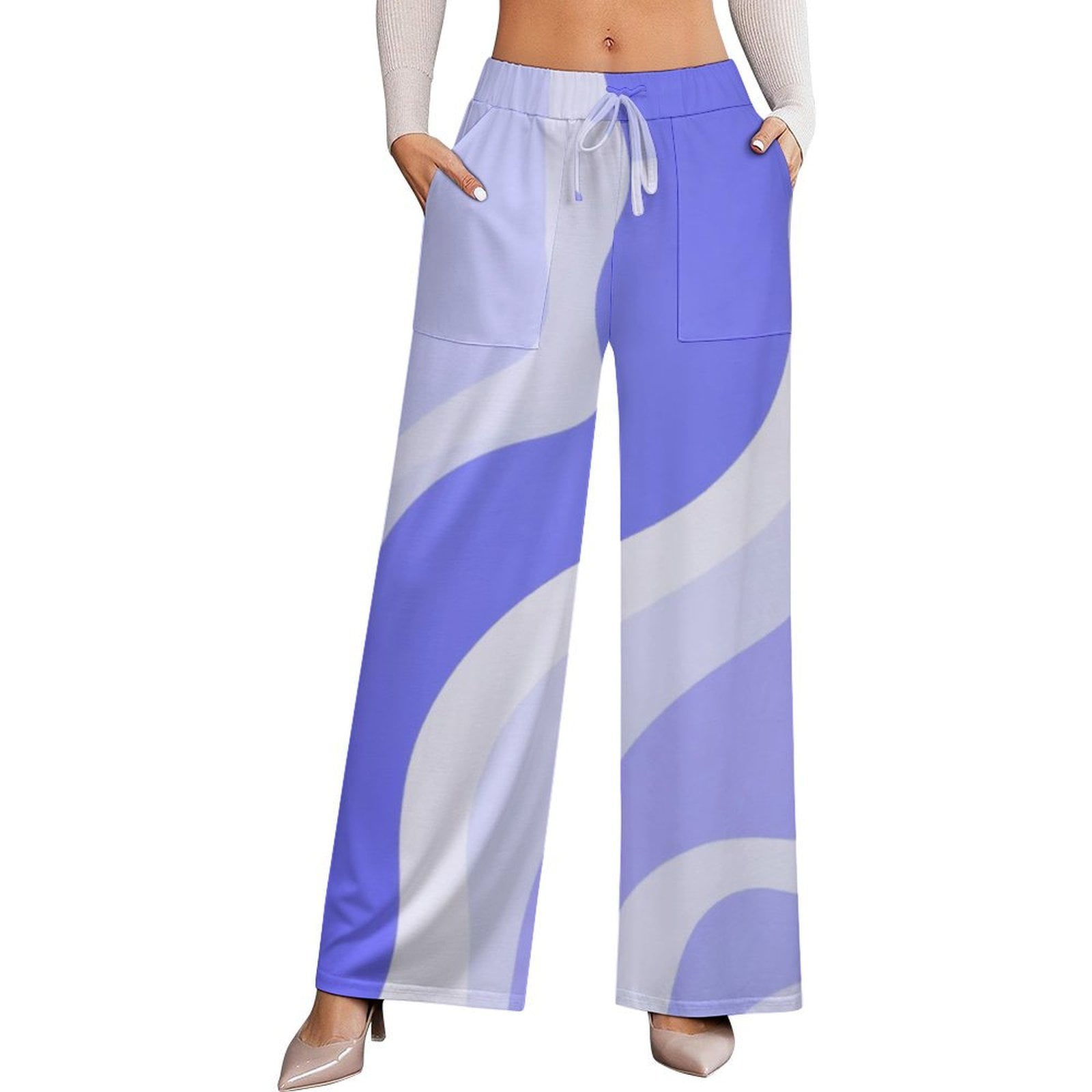 Abstract Purple Wavy Design Women's Casual Wide Leg Pants Comfort ...