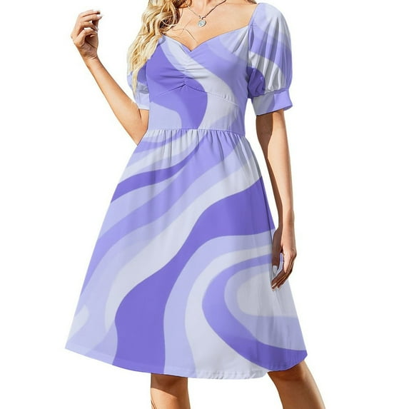 Abstract Purple Wavy Pattern Design Short Sleeve Dress Clothes Women's ...