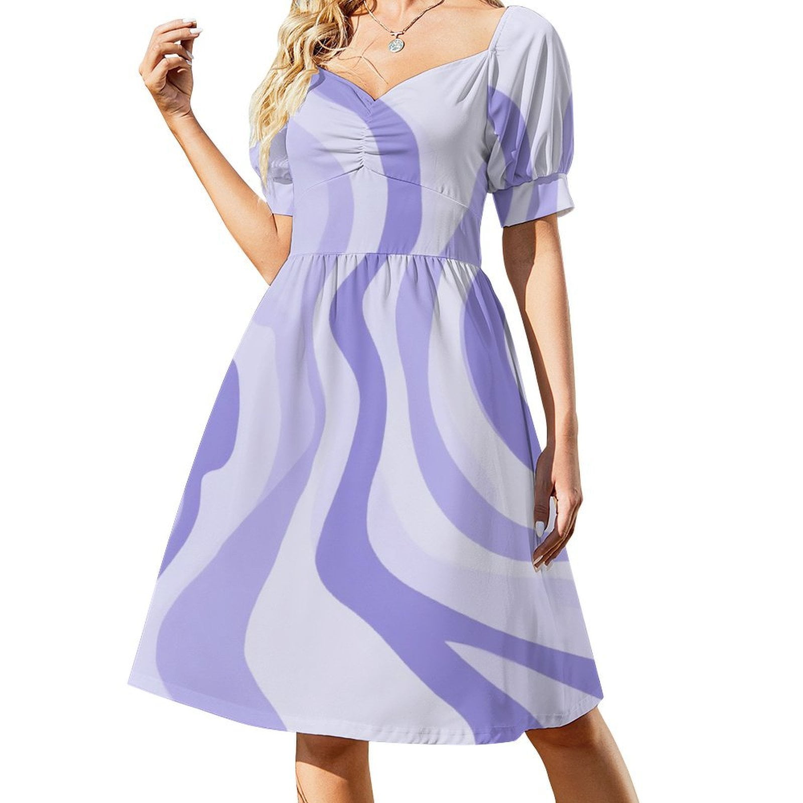 Abstract Purple Wavy Pattern Design Short Sleeve Dress Clothes Women's ...
