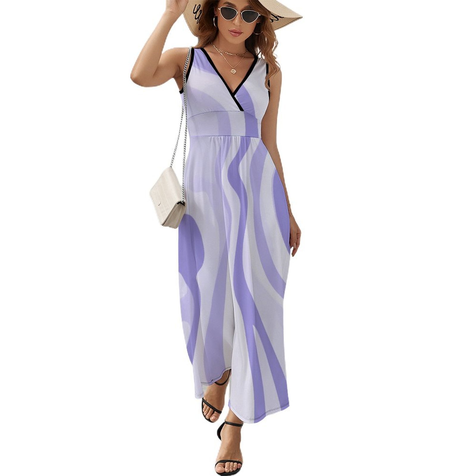 Abstract Purple Wavy Pattern Design Sleeveless Dress Summer Women ...