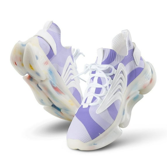 Abstract Purple Wavy Pattern Design Walking Shoes for Men Woman ...
