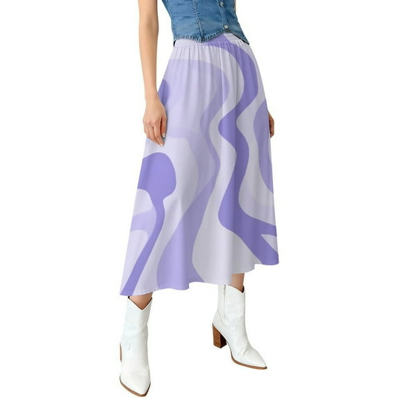Abstract Purple Wavy Pattern Design Women High Waist Midi Skirt Elegant ...