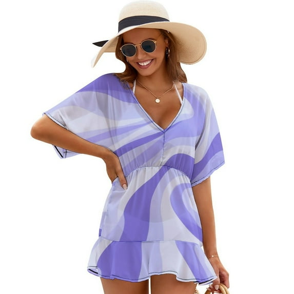 Abstract Purple Wavy Pattern Design Women's Luxury Party Dress Evening ...